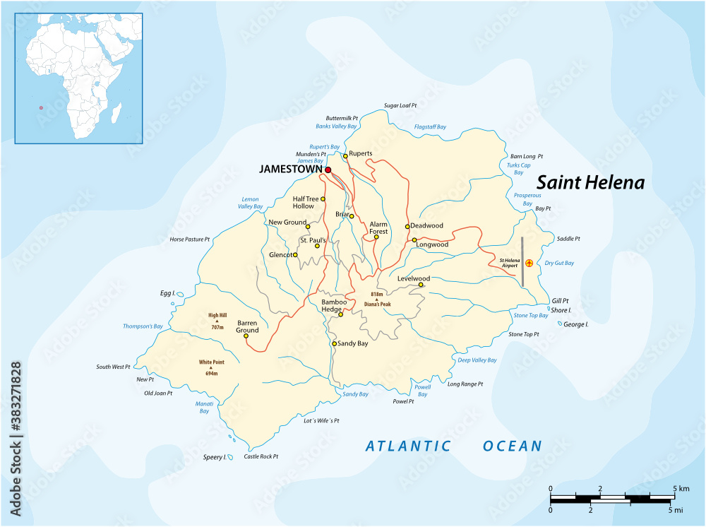 Vector map of the British island of St. Helena in the Atlantic Ocean ...