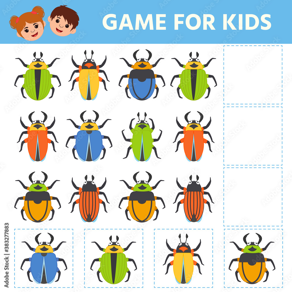 Educational Game for children. Find the next beetle in line. Vector ...