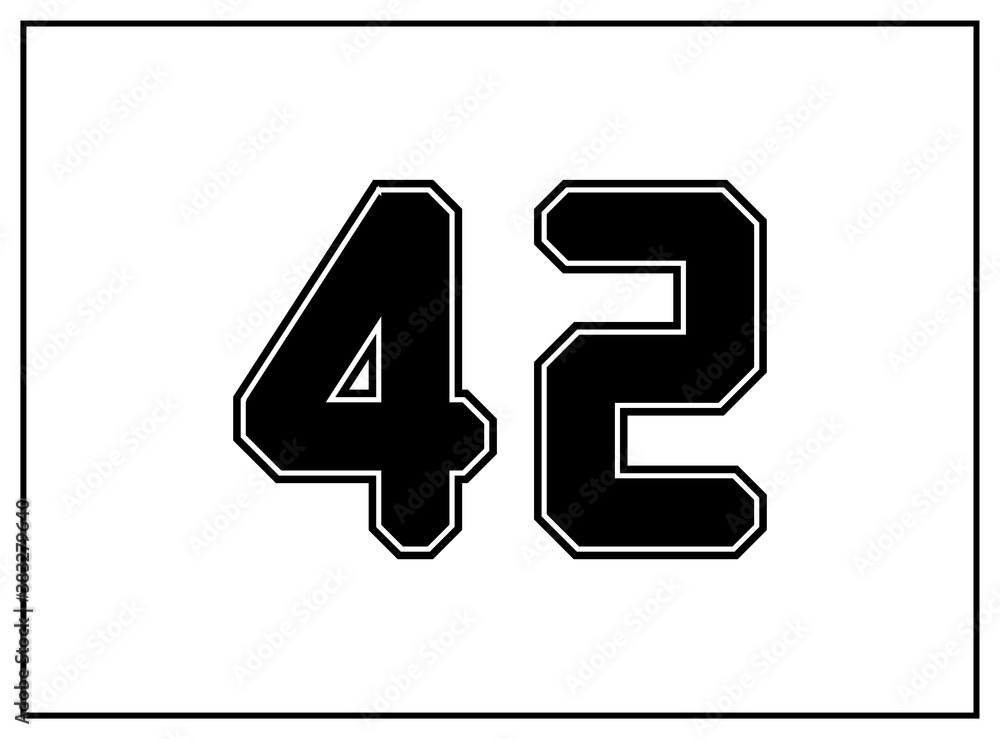 42 number classic american, college style font. Uniform letter in black ...