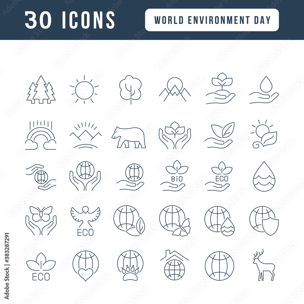 Vector Simple Icons of World Environment Day Stock Vector | Adobe Stock