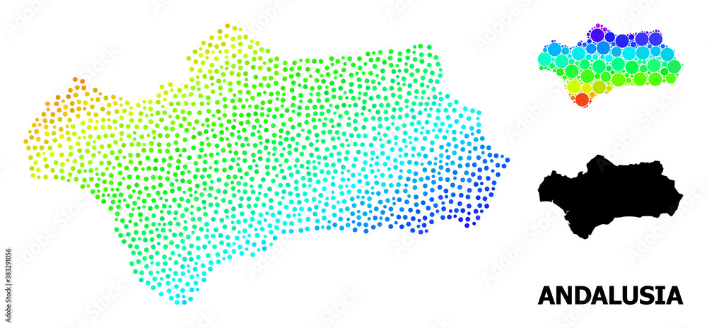 Carcass polygonal and solid map of Andalusia Province. Vector model is ...