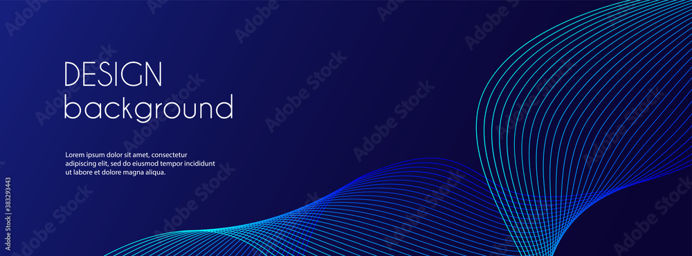 Abstract dark blue banner template. Vector minimal wavy line background ...