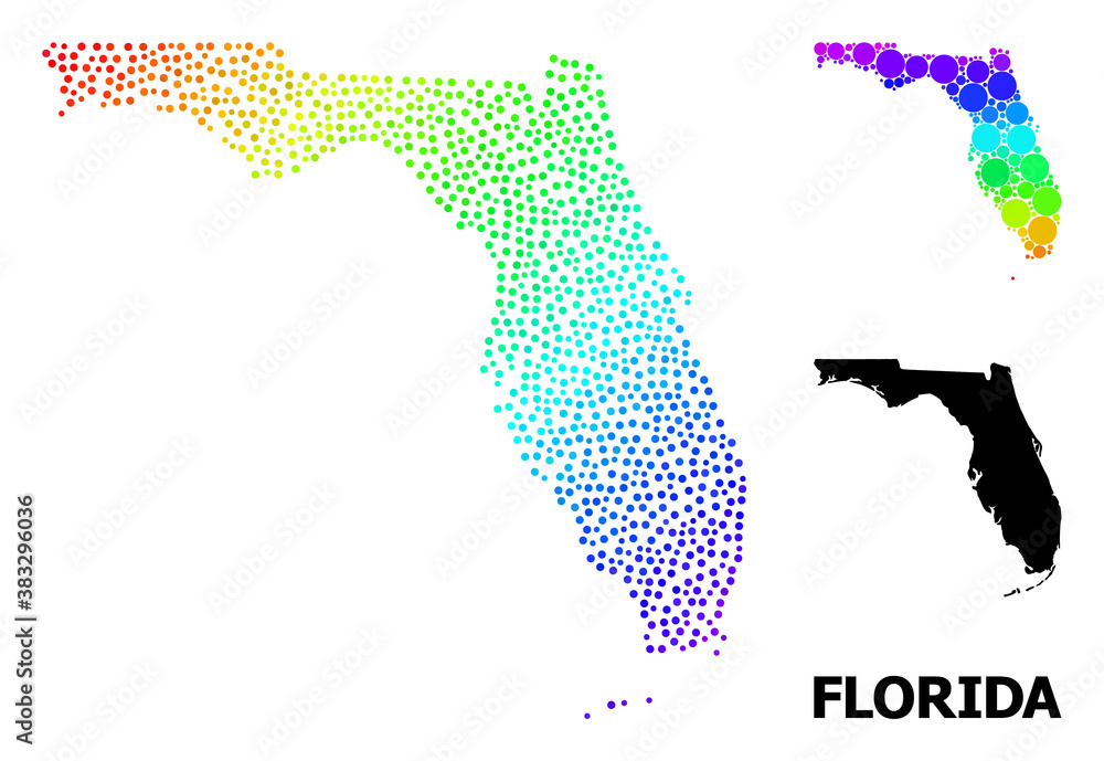 Pixelated spectrum, and solid map of Florida State, and black text ...