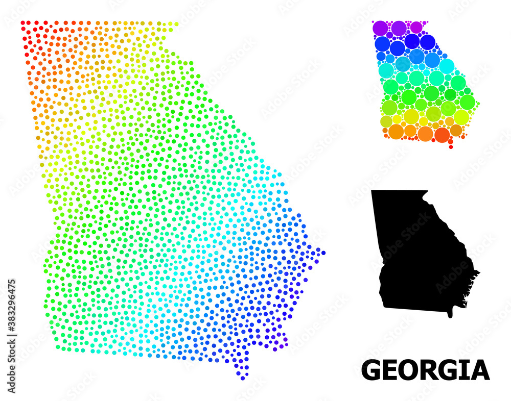 Pixel rainbow gradient, and solid map of Georgia State, and black text ...