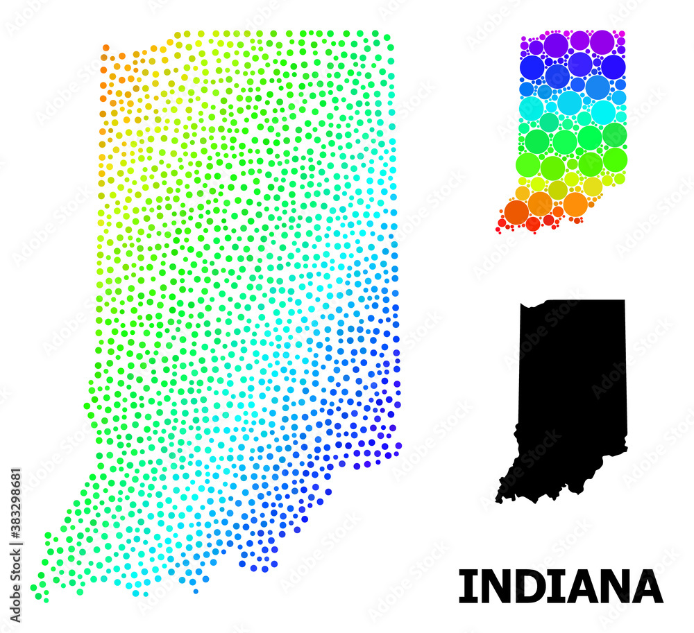 Pixelated rainbow gradient, and monochrome map of Indiana State, and ...
