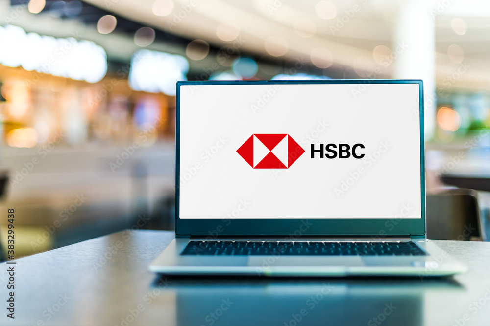 Laptop computer displaying logo of HSBC Stock Photo | Adobe Stock