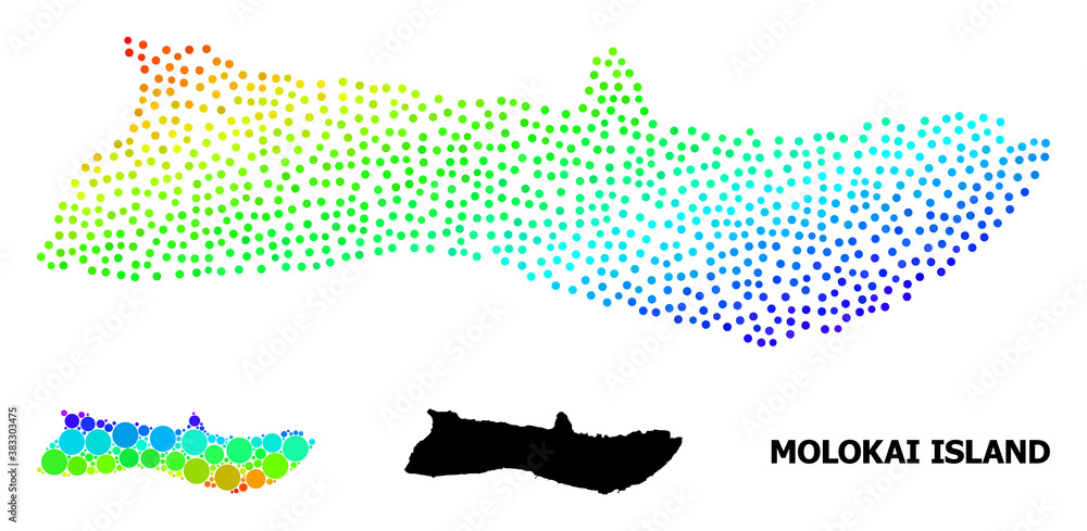 Pixelated rainbow gradient, and solid map of Molokai Island, and black ...