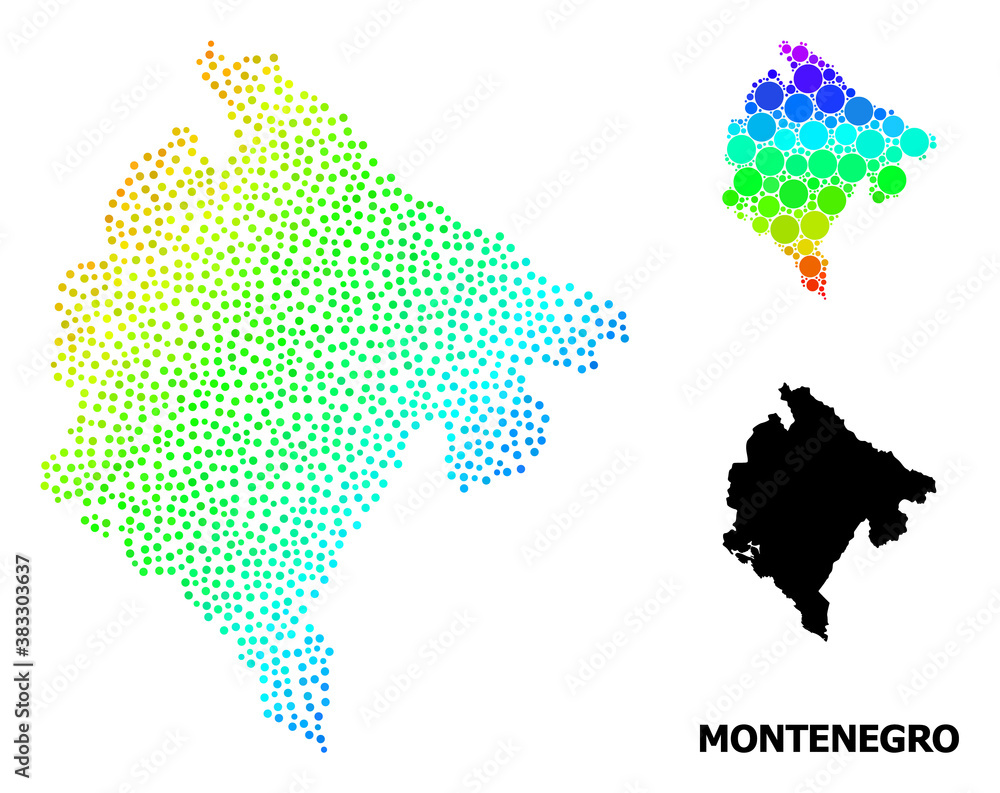 Vetor de Pixel spectrum, and monochrome map of Montenegro, and black ...