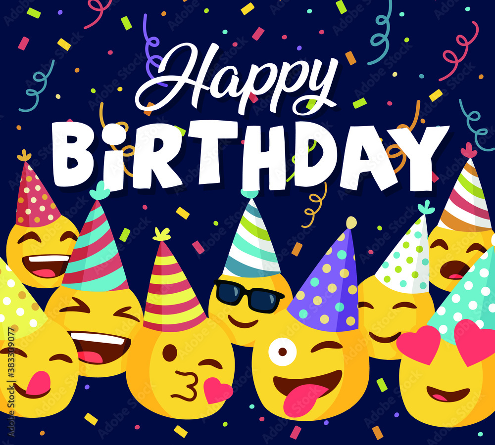 Happy Birthday greeting card with emojis. Stock Vector | Adobe Stock