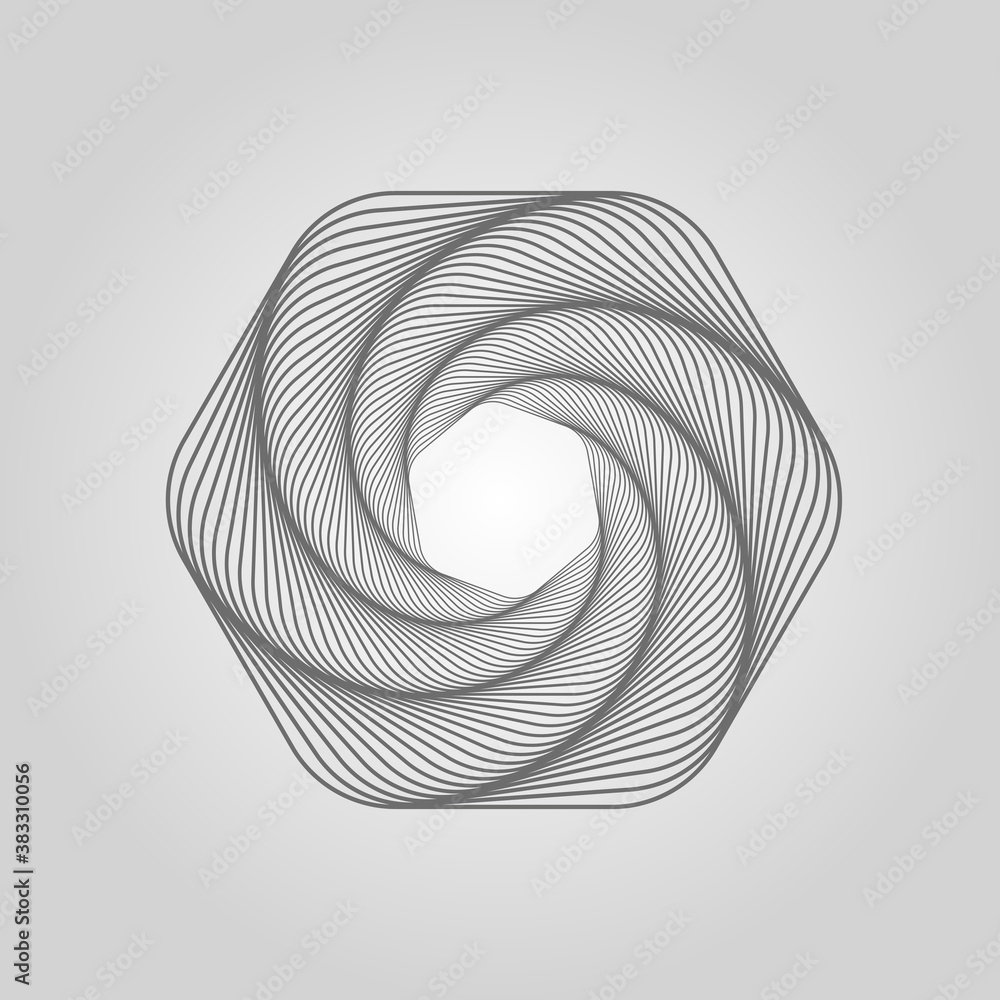Hexagon line art. Spiral waves. Circular soundwave. Spirograph. Swirl ...