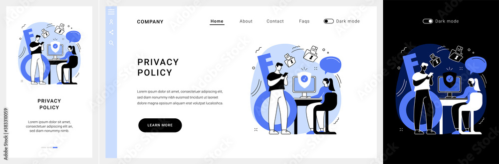 Privacy policy website UI kit. Privacy notice, agree policy, pop up ...