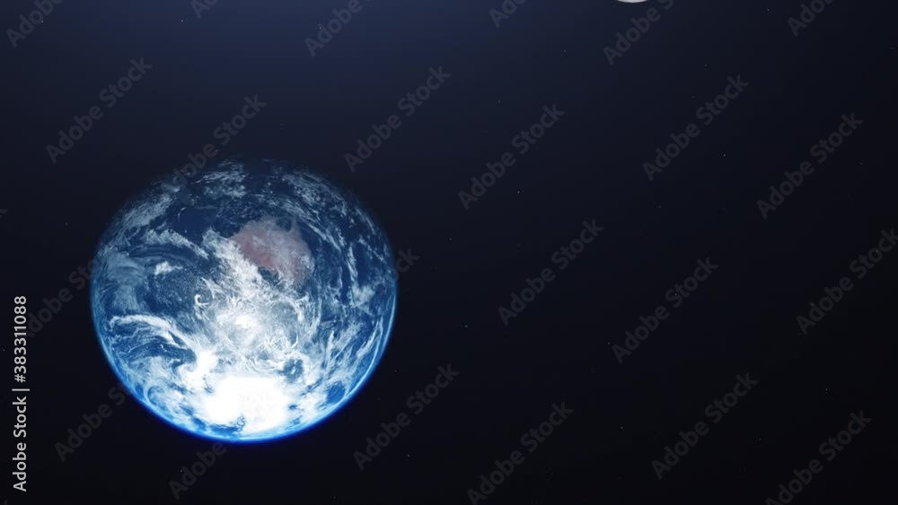 Earth planet animation on space view with the moon rotating around in ...