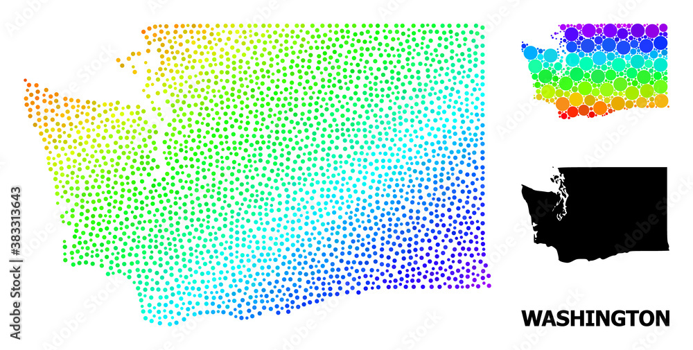 Pixel bright spectral, and solid map of Washington State, and black ...