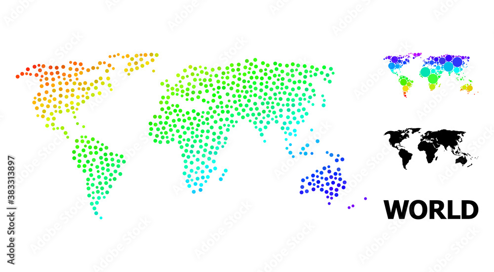 Pixelated rainbow gradient, and solid map of world, and black name ...