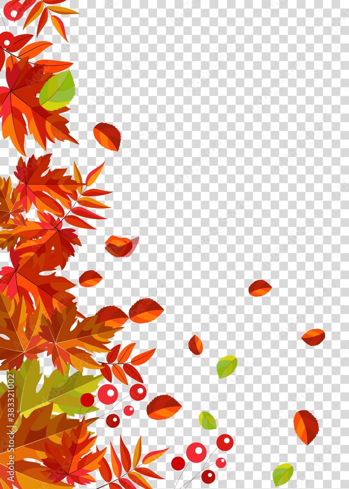 Autumn leaves border frame with space text on transparent background ...