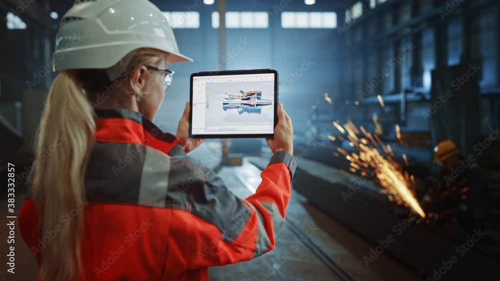 Professional Heavy Industry Engineer Uses Tablet Computer for Augmented ...