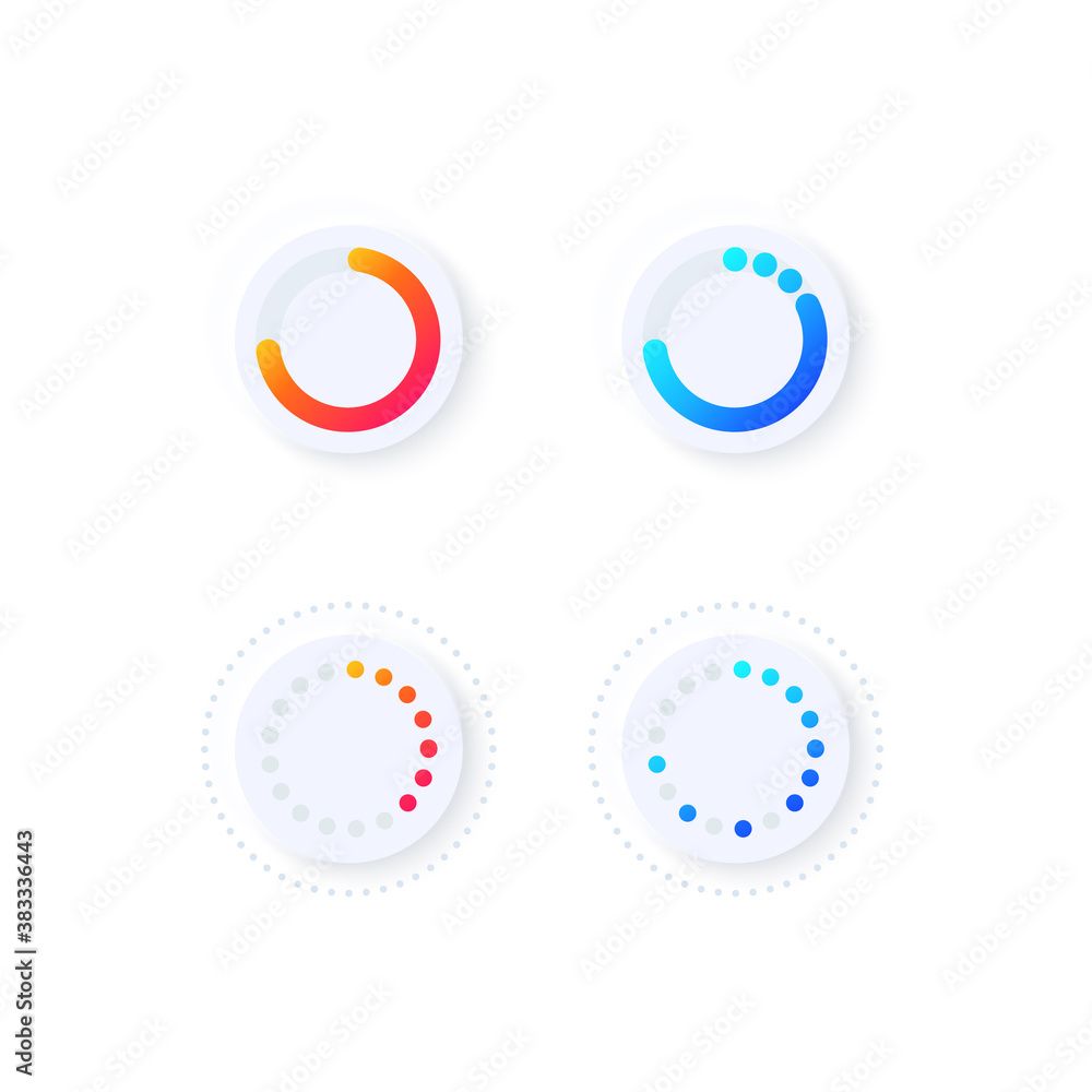 Loader progression UI elements kit. Uploading process waiting isolated ...