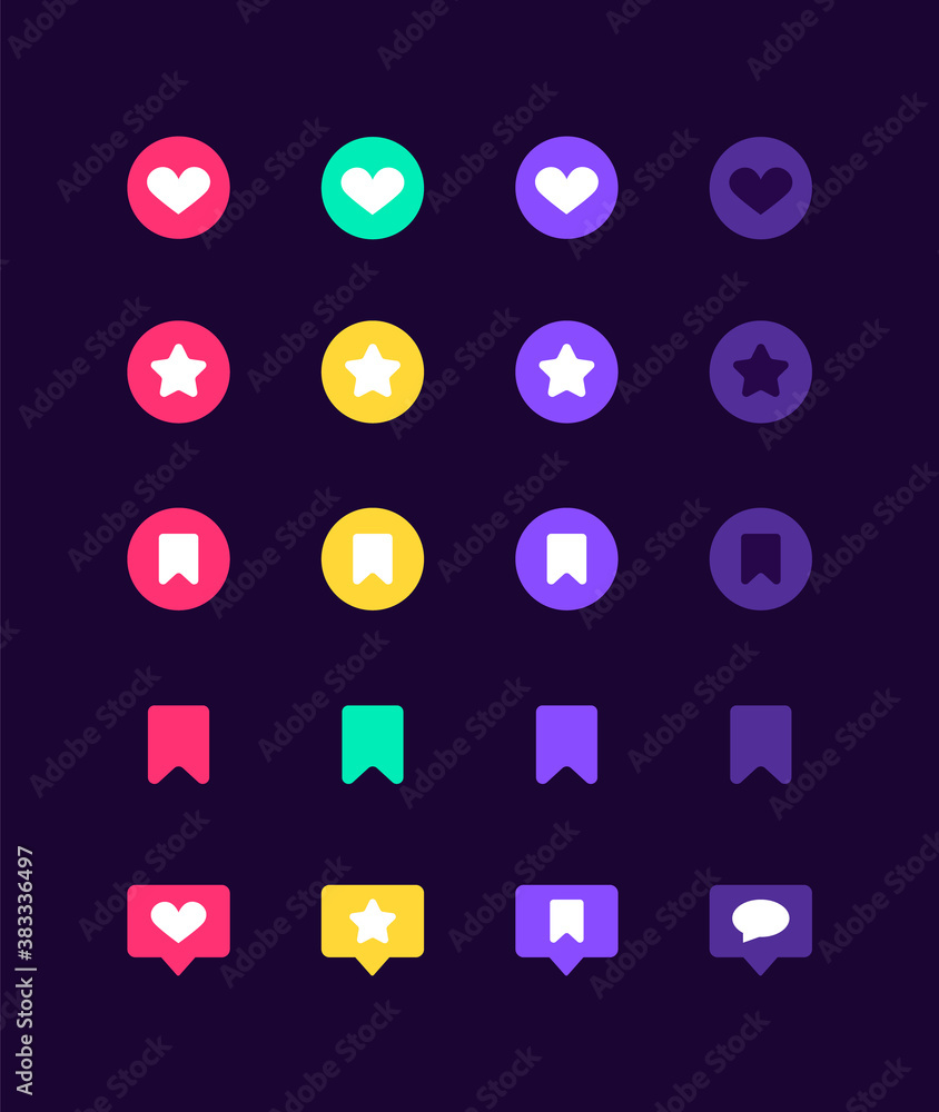 Media library markers UI elements kit. Favourite multimedia isolated ...