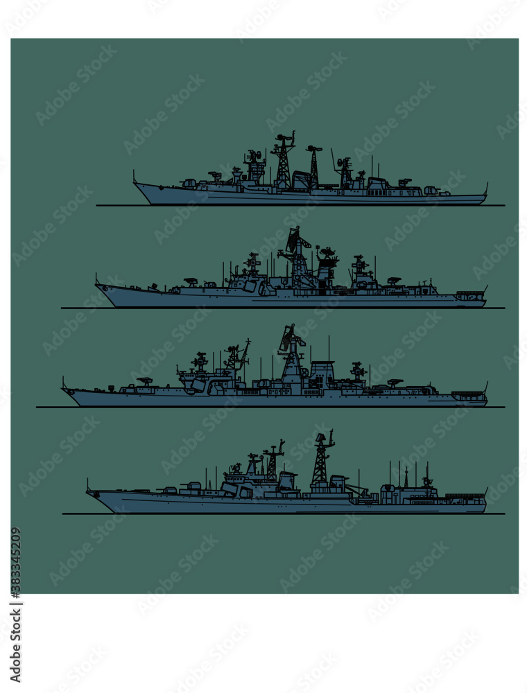 Soviet cold war navy. Anti-submarine frigates. Vector image for ...