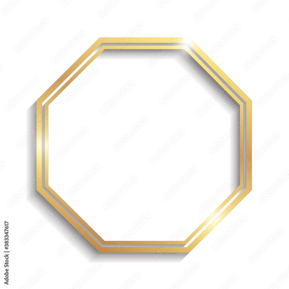 Golden double octagon frame with shadows and highlights isolated on a ...