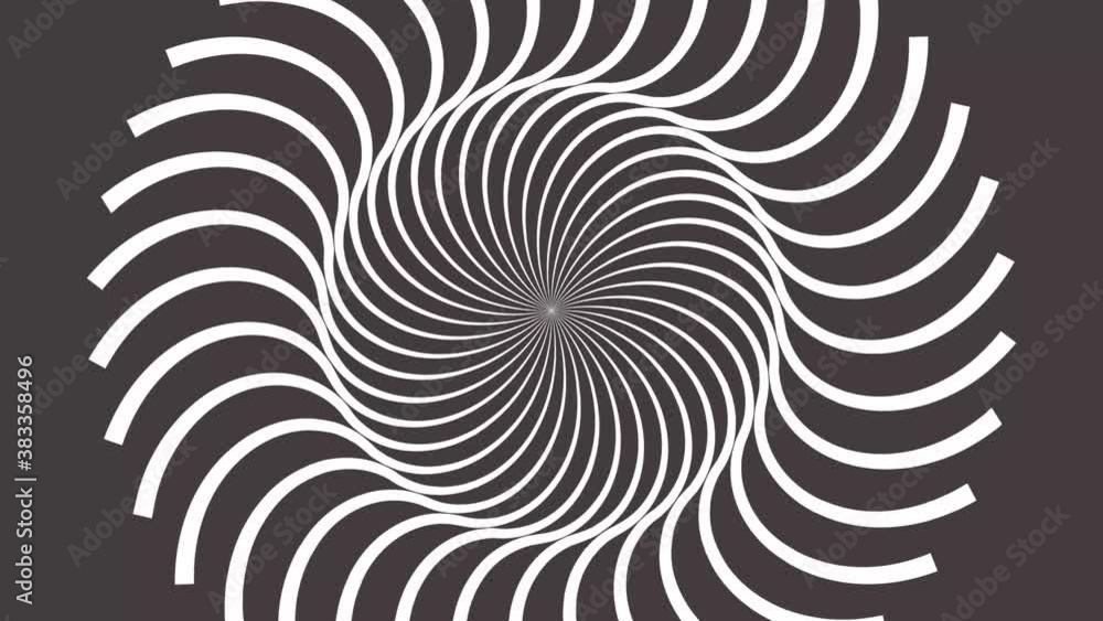Psychedelic twisting circles. Round striped black white lines. Swirling hypnotic rotating ...