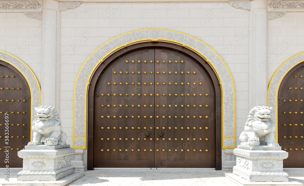 The door and knockers of Chinese temple. Ancient Asian door from temple ...