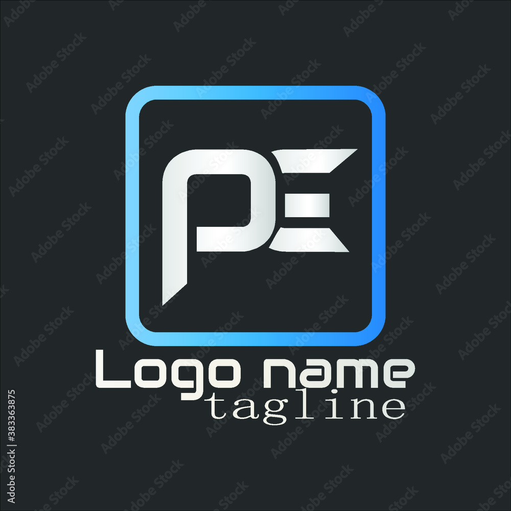 PE logo. Illustration of "PE" typeface logo isolated on black ...