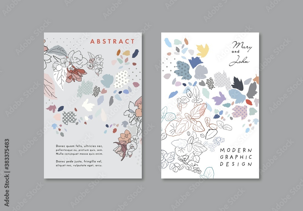 Posters Layouts with Flowers and Leaves Stock Template | Adobe Stock