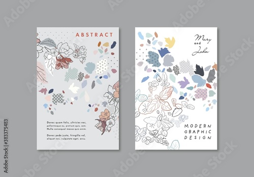 Posters Layouts with Flowers and Leaves Stock Template | Adobe Stock