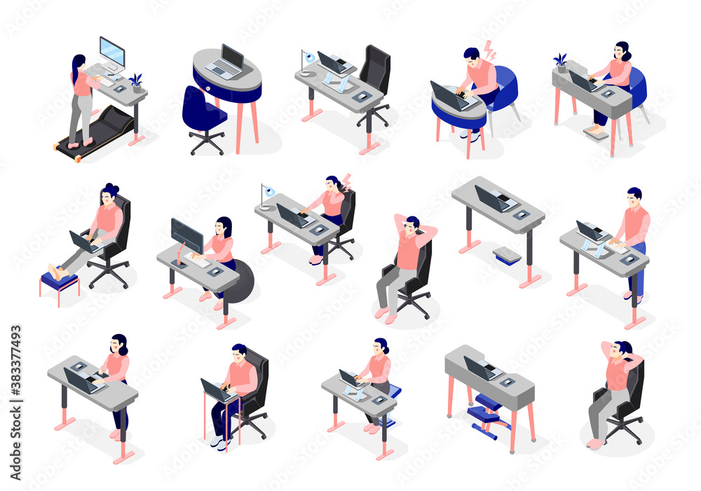 Ergonomic Workplace Isometric Recolor Set Stock Vector | Adobe Stock