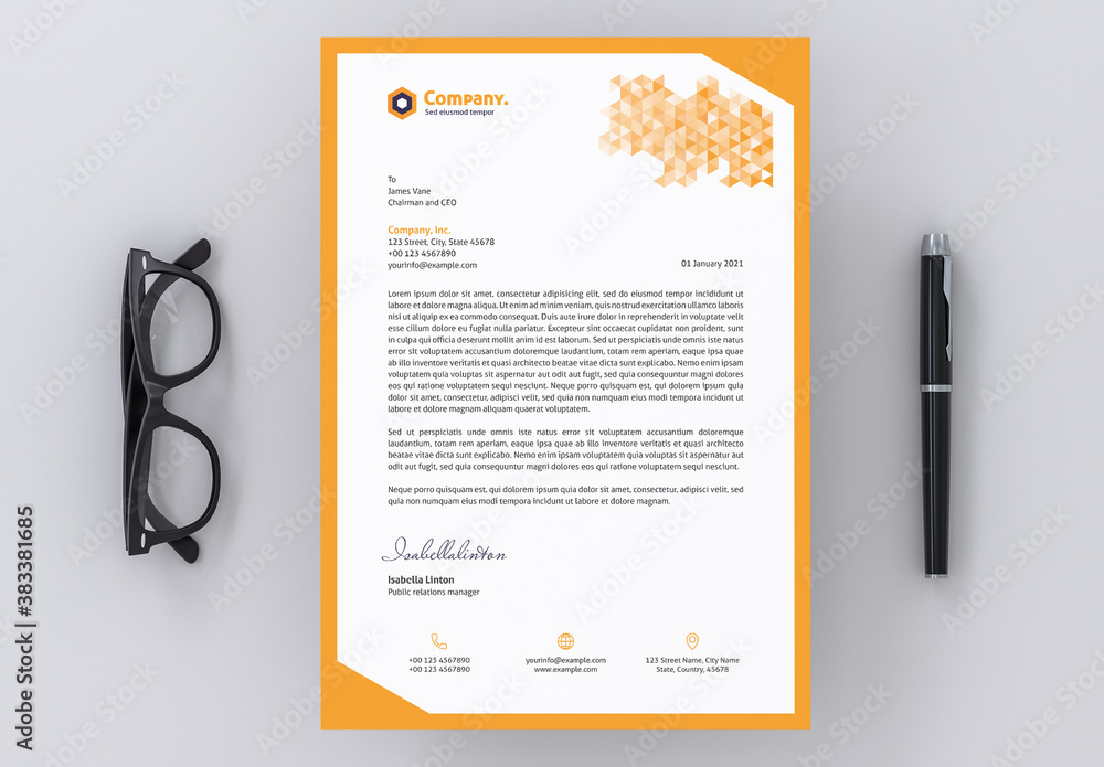 Letterhead Layout with Yellow Gradient Triangle Elements Stock Template ...