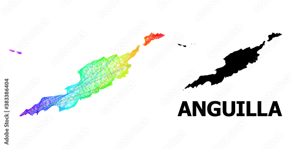 Wire frame and solid map of Anguilla Islands. Vector model is created ...