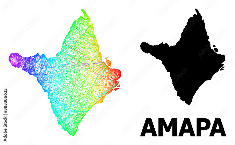 Wire frame and solid map of Amapa state. Vector structure is created ...