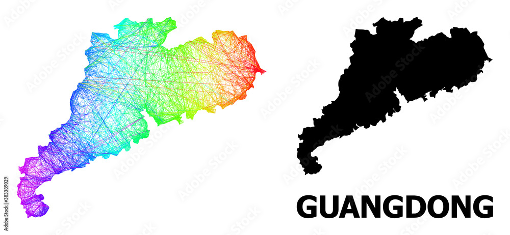 Net and solid map of Guangdong Province. Vector model is created from ...