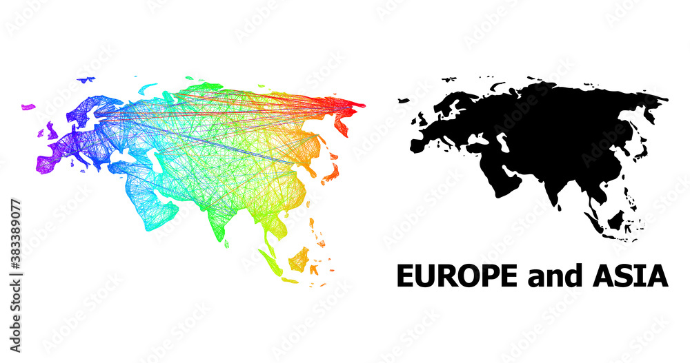 Wire frame and solid map of Europe and Asia. Vector structure is ...