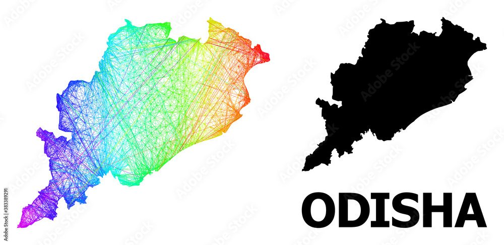 Wire frame and solid map of Odisha State. Vector structure is created ...