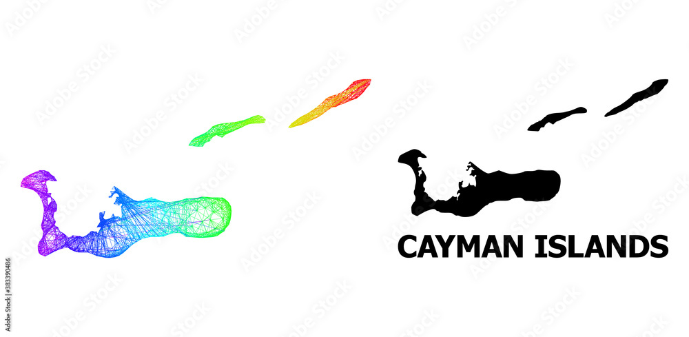 Wire frame and solid map of Cayman Islands. Vector structure is created ...