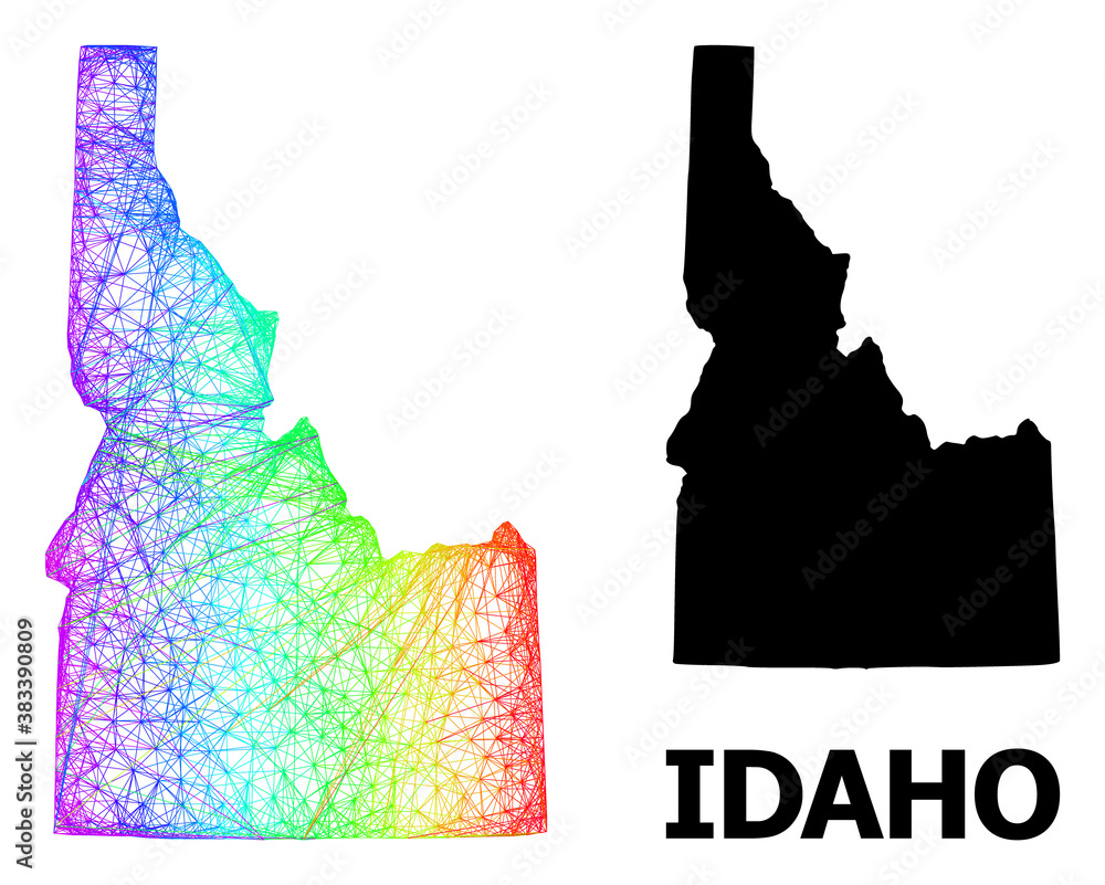 Wire frame and solid map of Idaho State. Vector model is created from ...