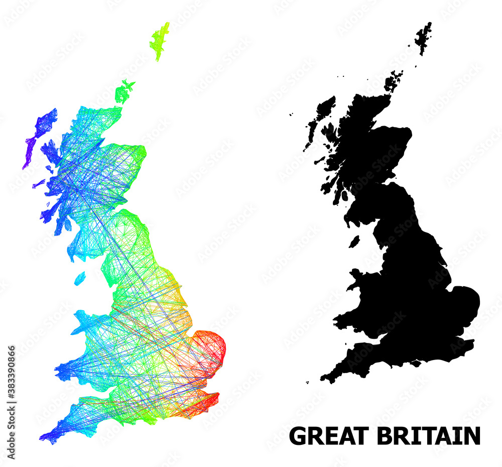 Wire frame and solid map of Great Britain. Vector structure is created ...
