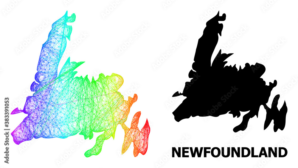 Wire frame and solid map of Newfoundland Island. Vector structure is ...