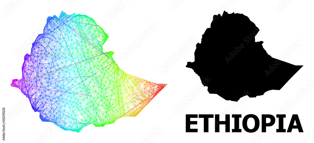Wire frame and solid map of Ethiopia. Vector structure is created from ...