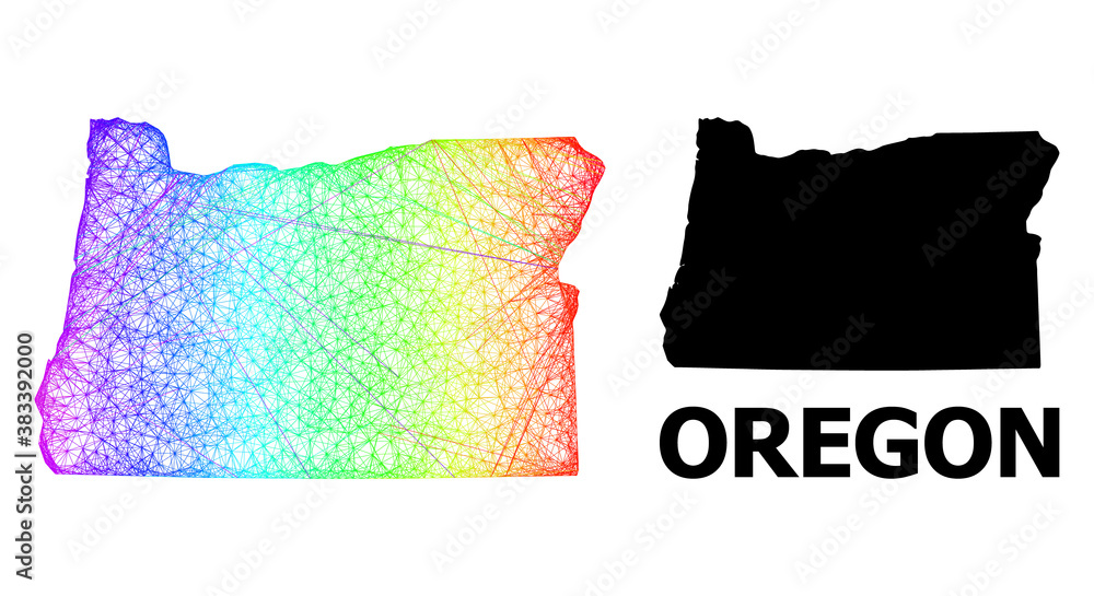 Wire frame and solid map of Oregon State. Vector structure is created ...