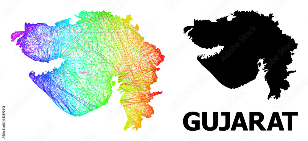 Wire frame and solid map of Gujarat State. Vector structure is created ...