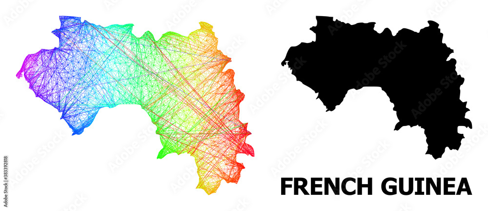 Wire frame and solid map of French Guinea. Vector model is created from ...