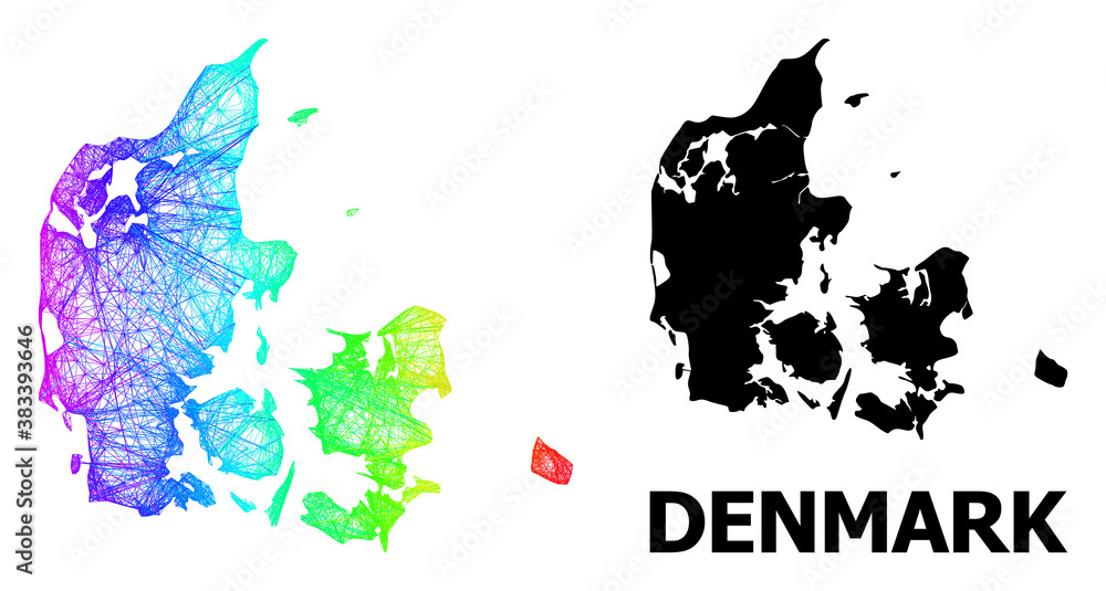 Network and solid map of Denmark. Vector model is created from map of ...