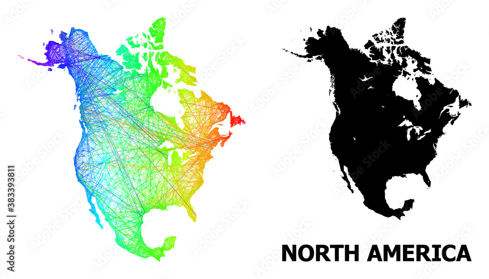 Wire frame and solid map of North America. Vector model is created from ...