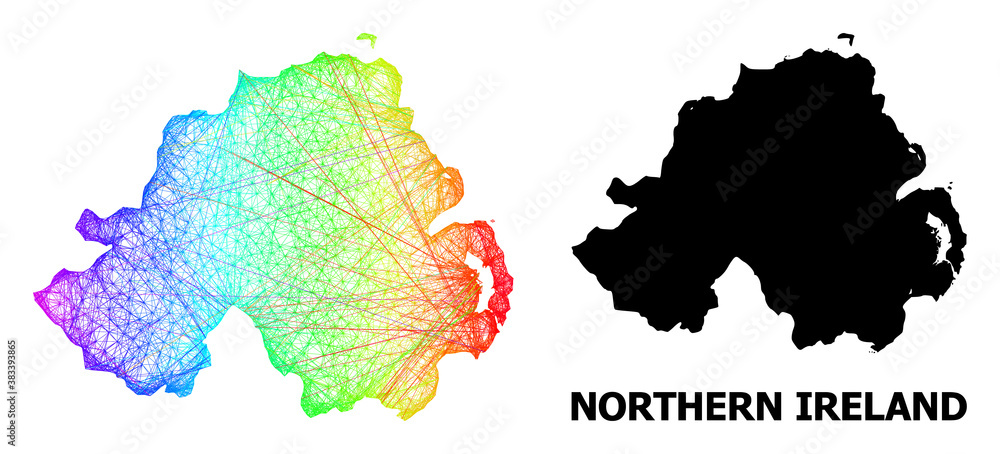 Wire frame and solid map of Northern Ireland. Vector structure is ...