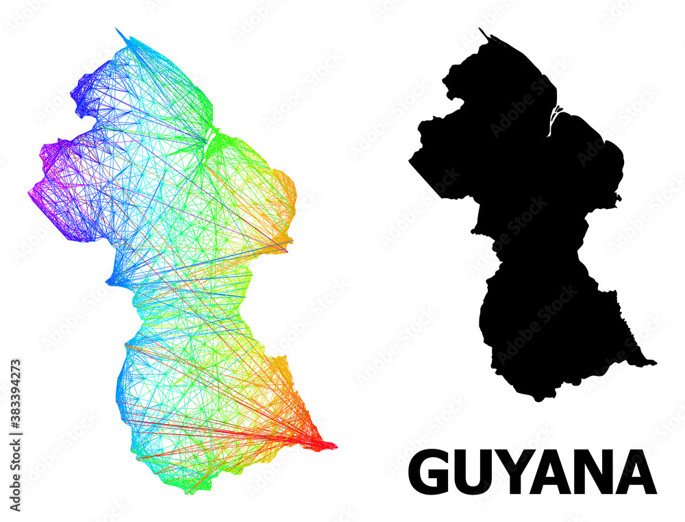 Net and solid map of Guyana. Vector structure is created from map of ...