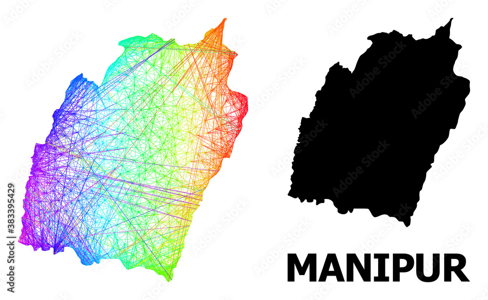 Wire frame and solid map of Manipur State. Vector structure is created ...