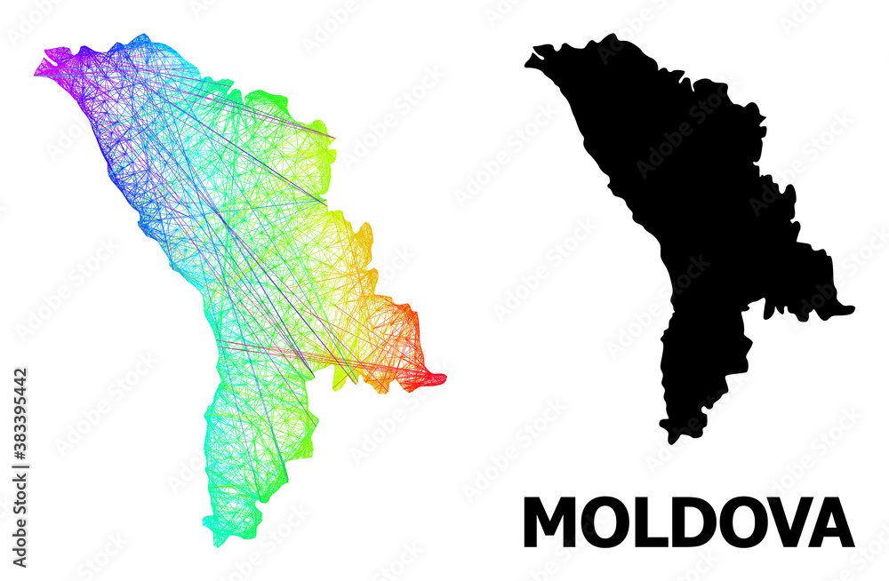 Wire frame and solid map of Moldova. Vector structure is created from ...